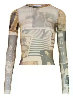 JEAN PAUL GAULTIER Double-sleeves Journal-print Top - Neutrals