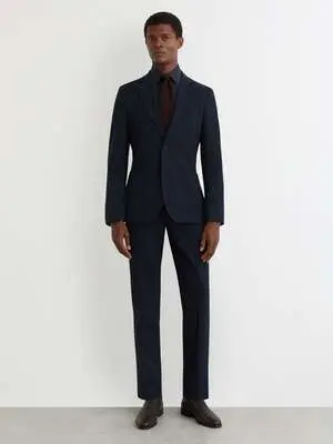 REISS Vega Stretch-cotton Concealed-placket Shirt Slim-fit - Navy