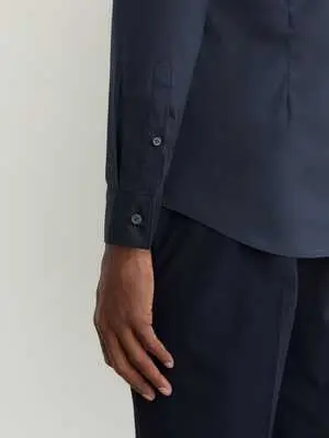 REISS Vega Stretch-cotton Concealed-placket Shirt Slim-fit - Navy