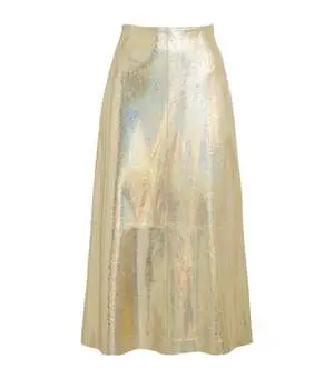 Lafayette 148 New York Metallic Suede Midi Skirt