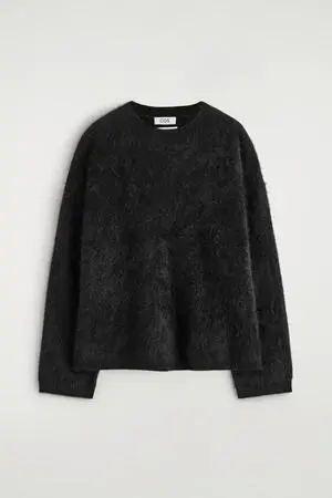Cos Brushed Cashmere Crew-neck Sweater - Black