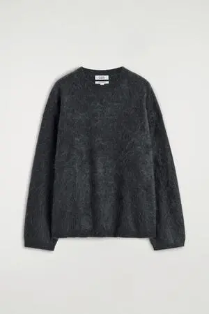 Cos Brushed Cashmere Crew-neck Sweater - Gray