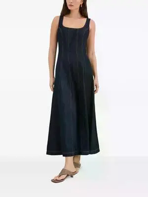 MARCELLA Melrose Square-neck Topstitching Midi Dress