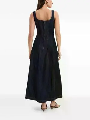 MARCELLA Melrose Square-neck Topstitching Midi Dress