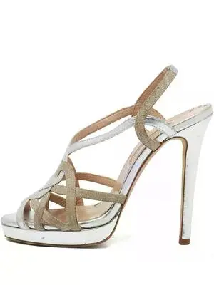 Oscar De La Renta Canvas And Leather Sandals - Silver