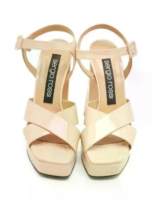SERGIO ROSSI Beige Patent Leather Criss-cross Platform Sandals