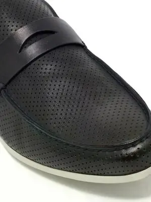 Prada Leather Loafers With Perforated Design And Penny Strap