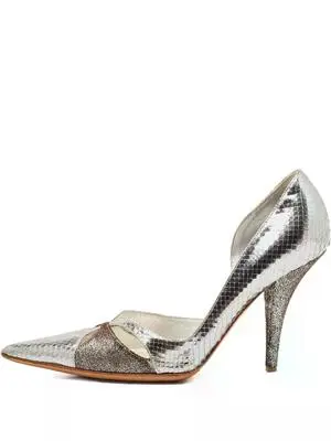 Dior Python Embossed Leather Glitter Suede Stiletto Heel Pumps