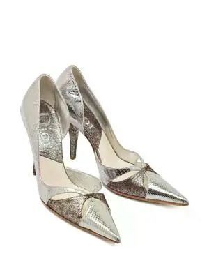Dior Python Embossed Leather Glitter Suede Stiletto Heel Pumps