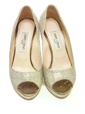 JIMMY CHOO Glitter Peep Toe Platform Stiletto Heels