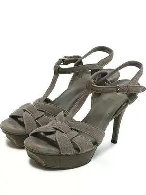 Saint Laurent Suede Tribute Platform Sandals - Grey