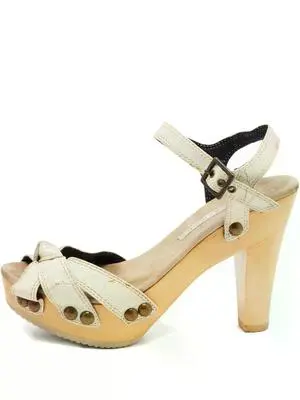Marc Jacobs Cream Leather Croc Embossed Platform Ankle Strap Sandals