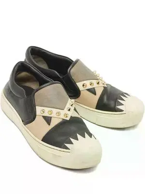 Fendi Karlito Stud-embellished Leather Slip-on Sneakers - Black