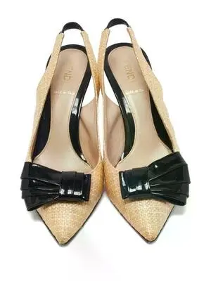 Fendi 80mm Raffia Slingback Pumps With Bow Detailing