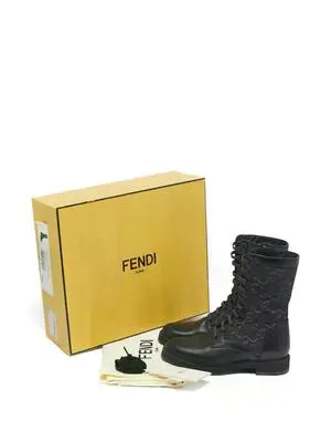Fendi Karligraphy Jacquard Leather Combat Boots