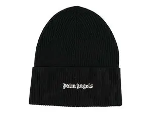 Palm Angels Classic Logo Ribbed Beanie - Black/white
