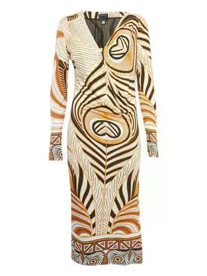 Roberto Cavalli Printed Long-sleeve Dress - White