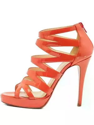 CHRISTIAN LOUBOUTIN Patent Leather Stiletto Sandals - Orange