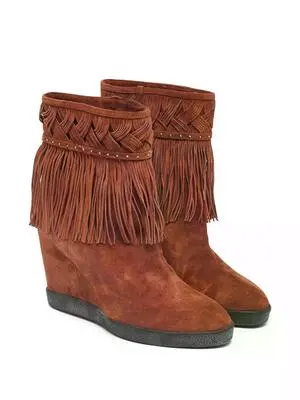 LE SILLA Braided Fringed Suede Ankle Boots