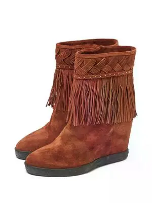 LE SILLA Braided Fringed Suede Ankle Boots