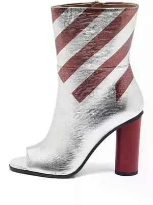 ANYA HINDMARCH 100mm Striped Heeled Boots - Silver