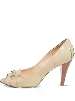 TOD'S Patent Leather Open Toe Gommini Pumps - Neutrals
