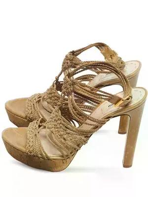 Miu Miu Woven Straps Platform Sandals - Neutrals