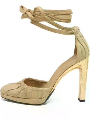 Gucci Suede Round-toe Pumps With Gold-tone Block Heel