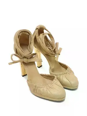 Gucci Suede Round-toe Pumps With Gold-tone Block Heel