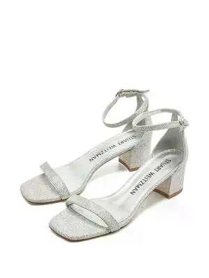 STUART WEITZMAN Nearly Nude Glitter Ankle-strap Sandals - Silver