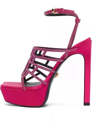 Versace 140mm Crystal Cage Platform Sandals - Pink