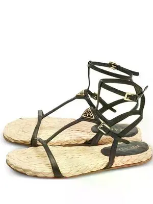 Prada T-strap Leather Espadrilles