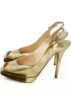 JIMMY CHOO Peep-toe Leather Slingback Pumps - Gold