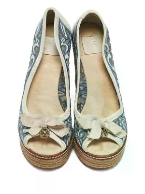 Tory Burch Lace And Leather Wedge Pumps