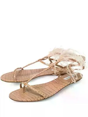 AQUAZZURA Snakeskin Feather-detail Sandals - Neutrals