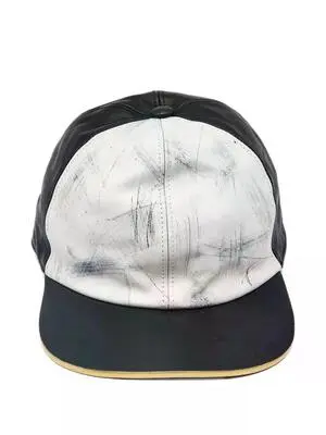 Marc Jacobs Leather Baseball Cap With Scratch Pattern And Trim - Black