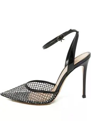 GIANVITO ROSSI Ankle-strap Mesh-detail Pumps - Black