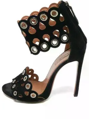 Alaïa Eyelet Ankle Strap Heels Sandals - Black