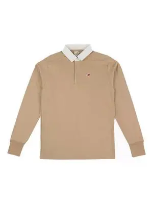 NEW BALANCE Ribbed Cuffs Cotton Polo Shirt - Brown