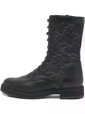 Fendi Karligraphy Jacquard Leather Combat Boots