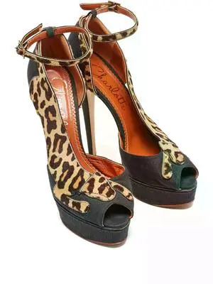 CHARLOTTE OLYMPIA Leopard Print Calf Hair Platform Pumps With Ankle Strap