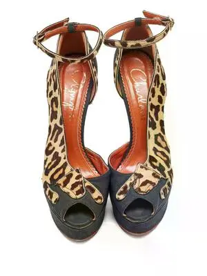 CHARLOTTE OLYMPIA Leopard Print Calf Hair Platform Pumps With Ankle Strap
