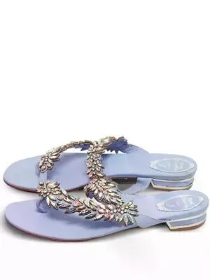 Rene Caovilla Crystal-embellished Leather Sandals - Blue