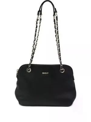 Dkny Leather Satchel With Chain Strap - Black