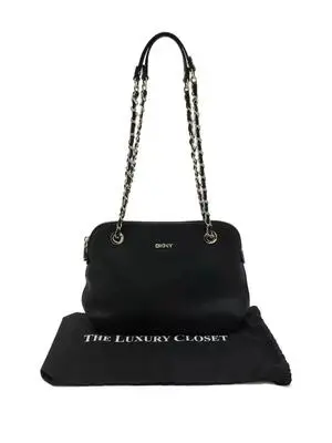 Dkny Leather Satchel With Chain Strap - Black