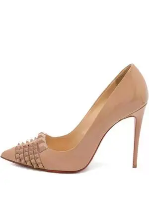 CHRISTIAN LOUBOUTIN Beige Patent Leather Studded Stiletto Pumps