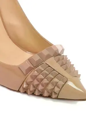CHRISTIAN LOUBOUTIN Beige Patent Leather Studded Stiletto Pumps