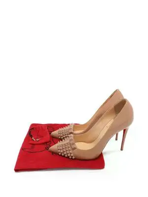 CHRISTIAN LOUBOUTIN Beige Patent Leather Studded Stiletto Pumps