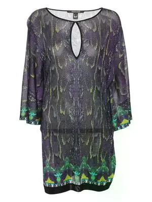 Roberto Cavalli Snake-print Kaftan With Belt - Purple