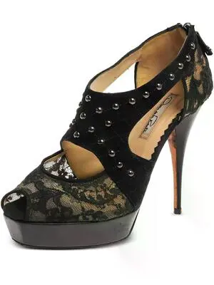Oscar De La Renta Lace Studded Platform Sandals - Black